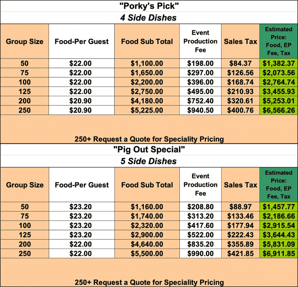 Prices | Divine Swine Catering